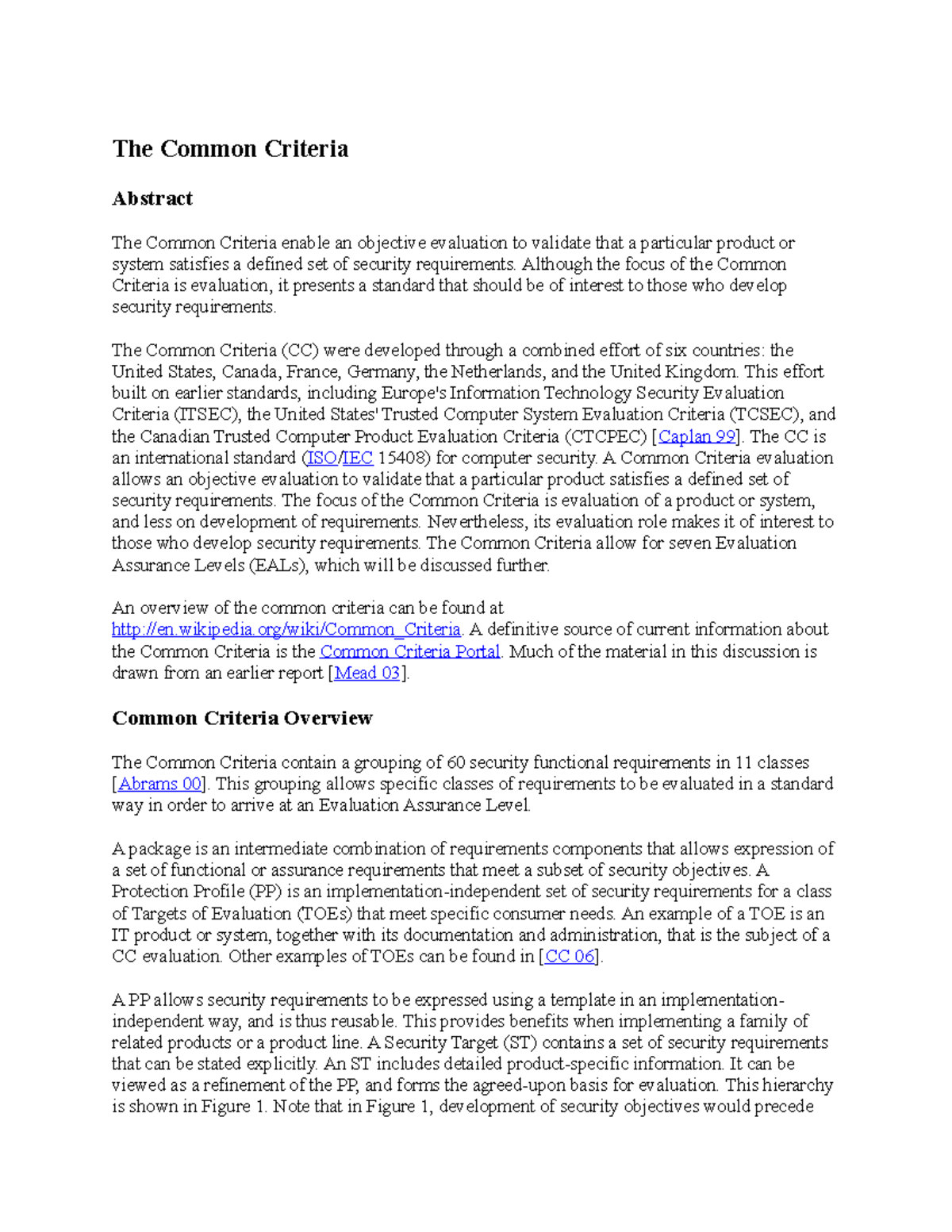 The Common Criteria - EAL 1 thru 7 - The Common Criteria Abstract The ...