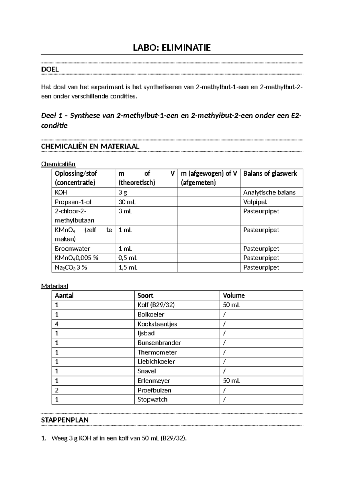 Labovoorbereiding eliminatie - LABO: ELIMINATIE DOEL Het doel van het ...