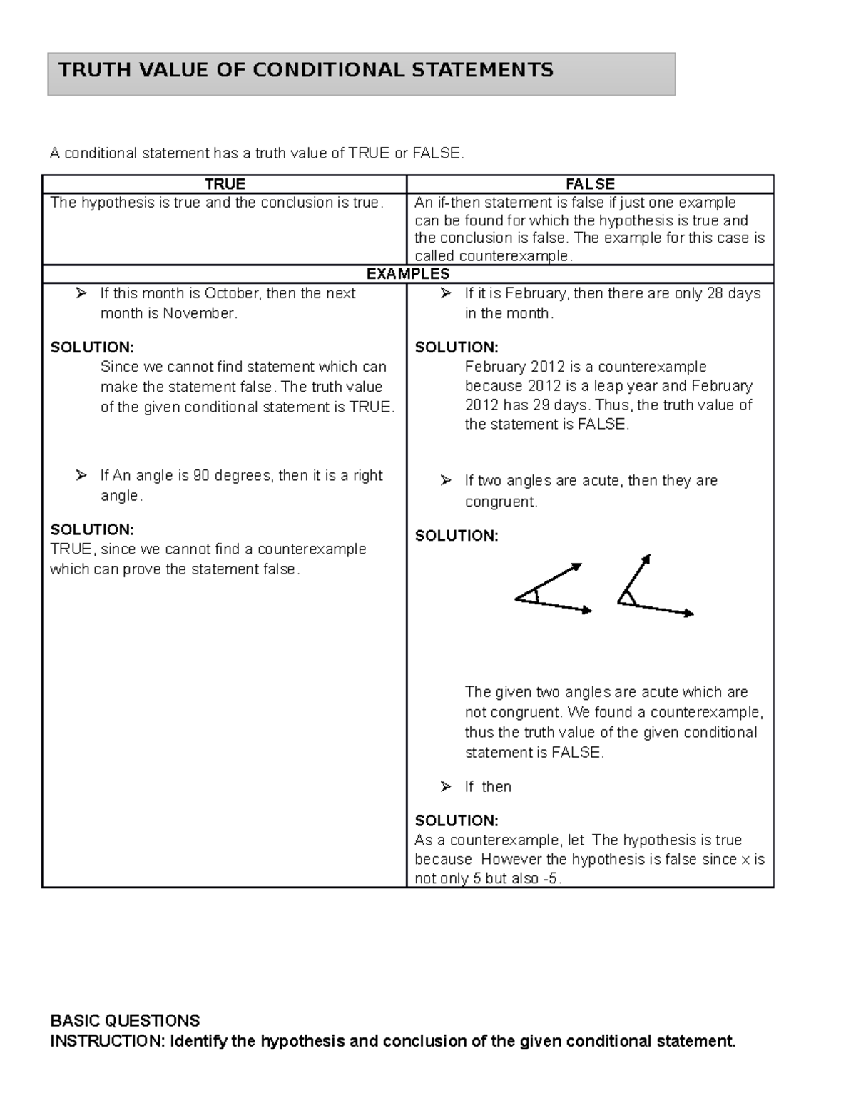Draft mod 1 - For Review - A conditional statement has a truth value of ...