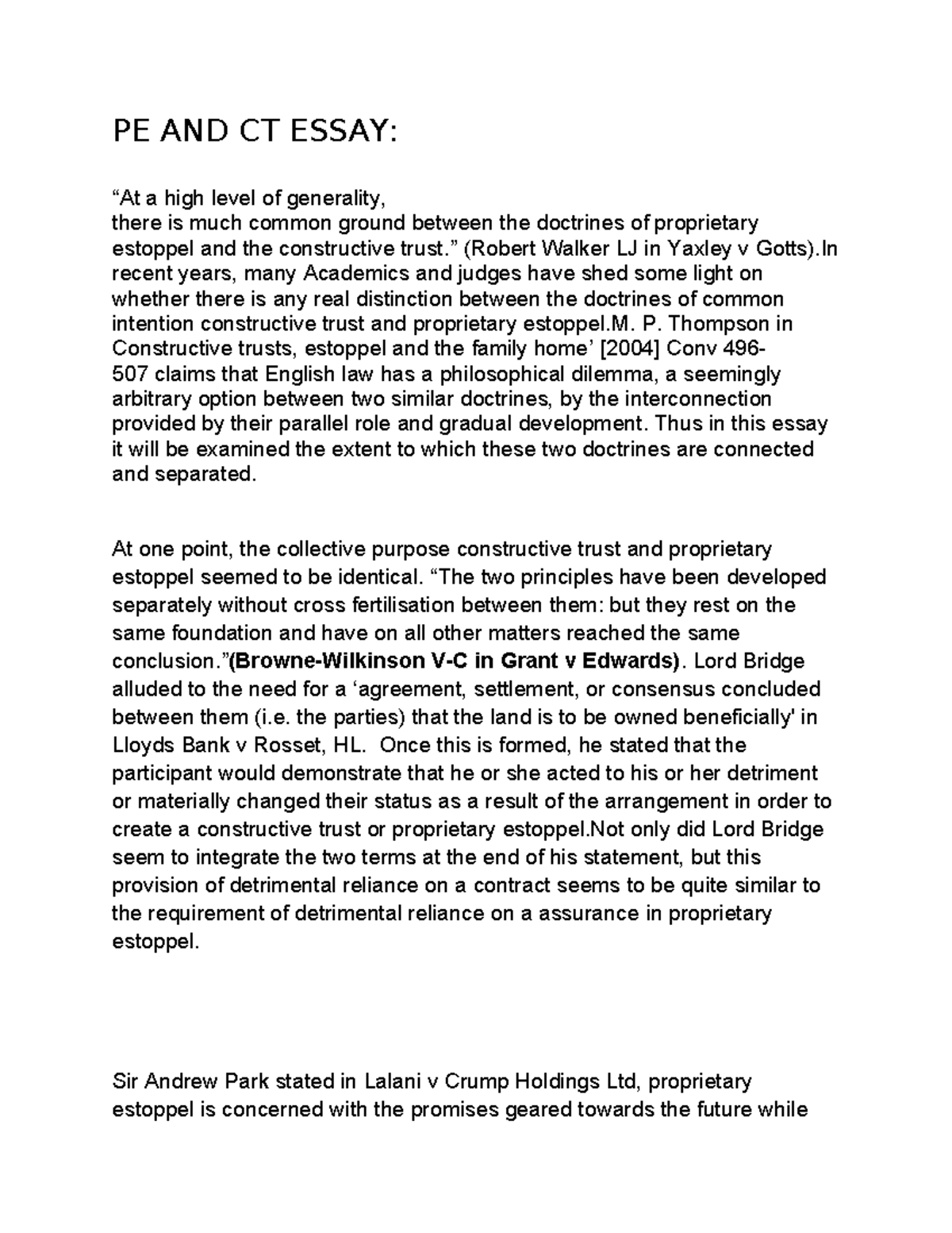 PE AND CT Essay Final - PE AND CT ESSAY: “At a high level of generality ...