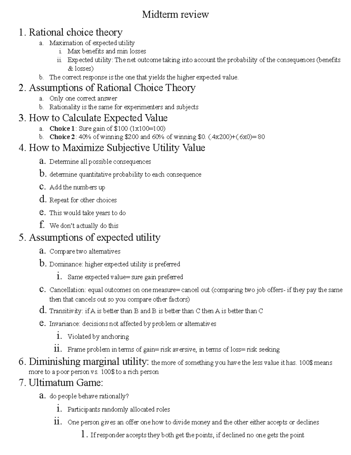 Midterm review - Rational choice theory, Calculate Expected Value ...