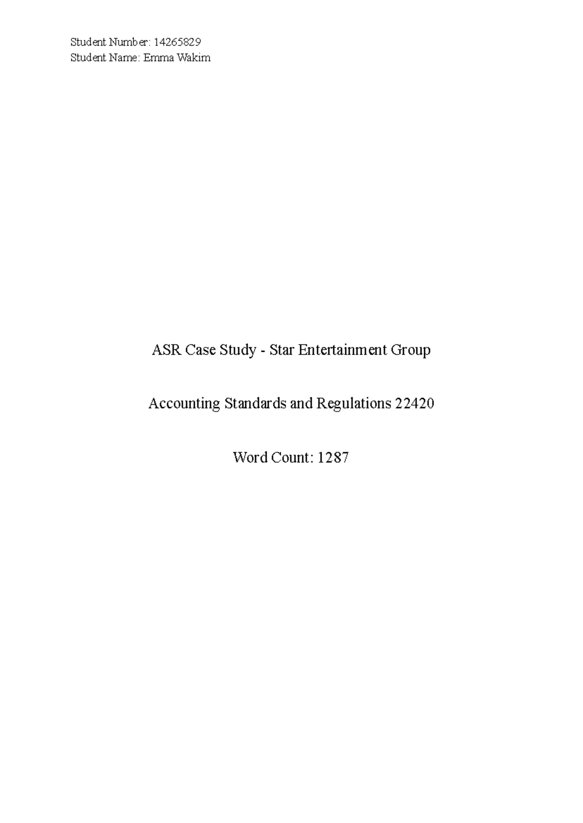 14265829 - ASR Case Study - Student Number: 14265829 Student Name: Emma ...