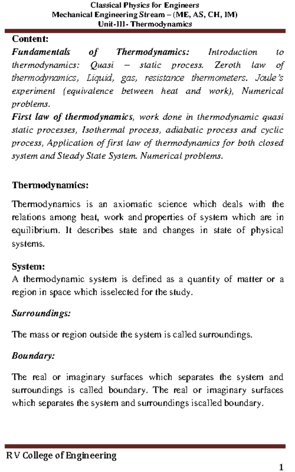 3 thermodynamics - Mechanical Engineering Stream – (ME, AS, CH, IM ...