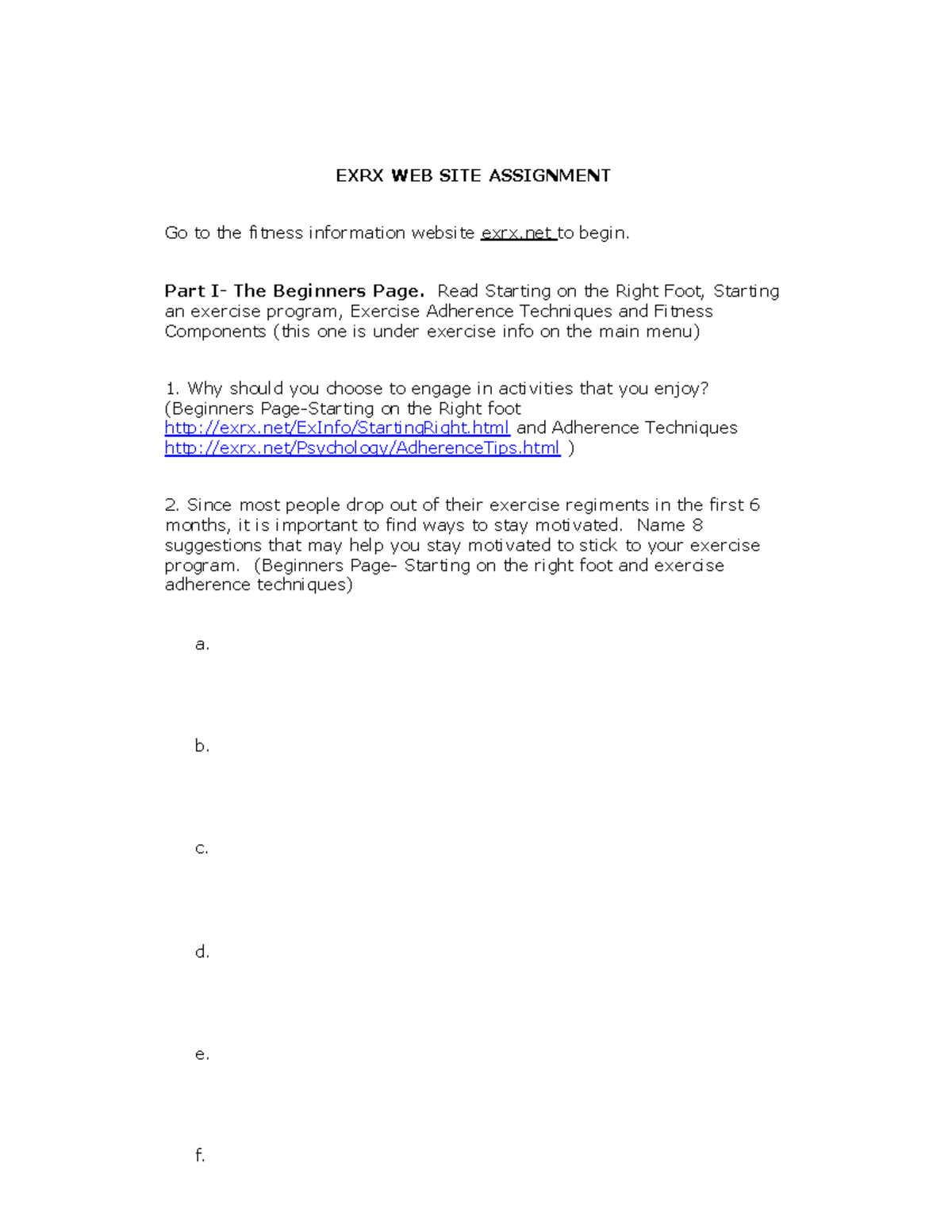 Directed Athletics Knowledge Portion - EXRX WEB SITE ASSIGNMENT Go to the fitness information ...