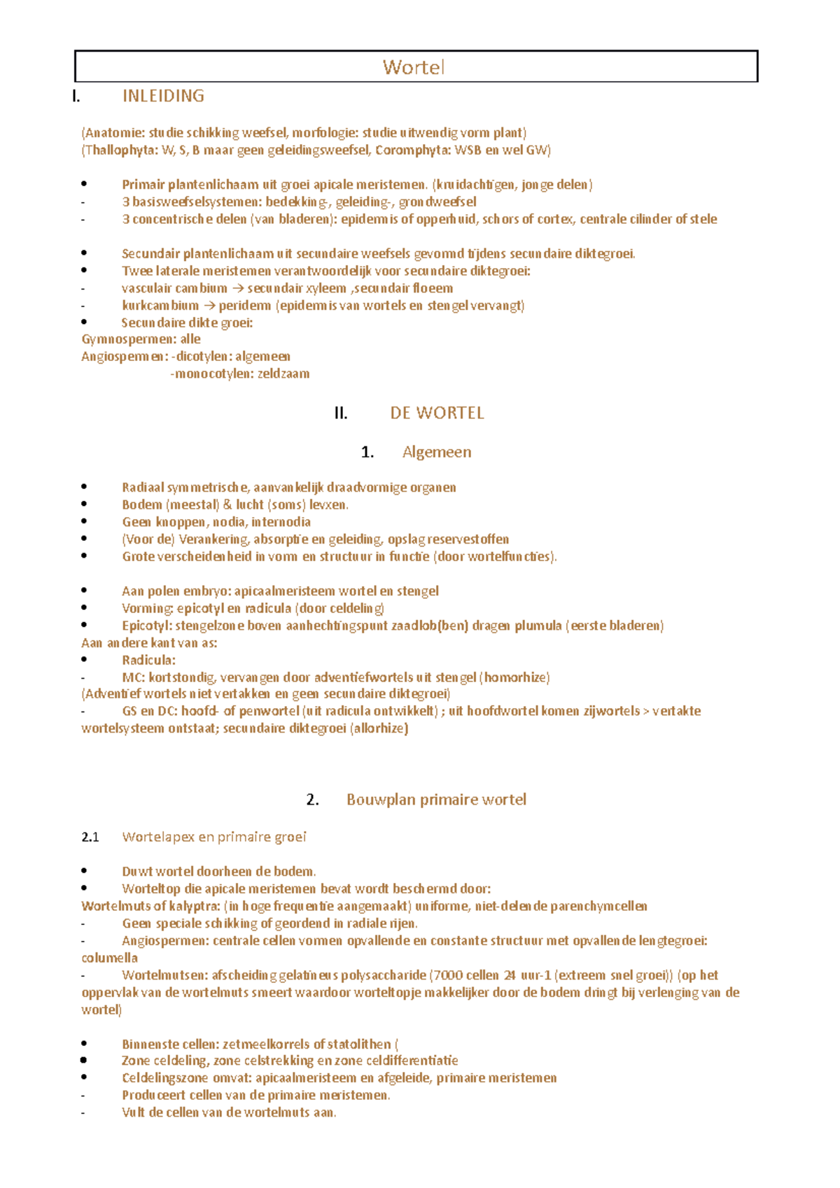 Plant delen Bio Ingenieur Wetenschappen - Wortel I. INLEIDING (Anatomie ...