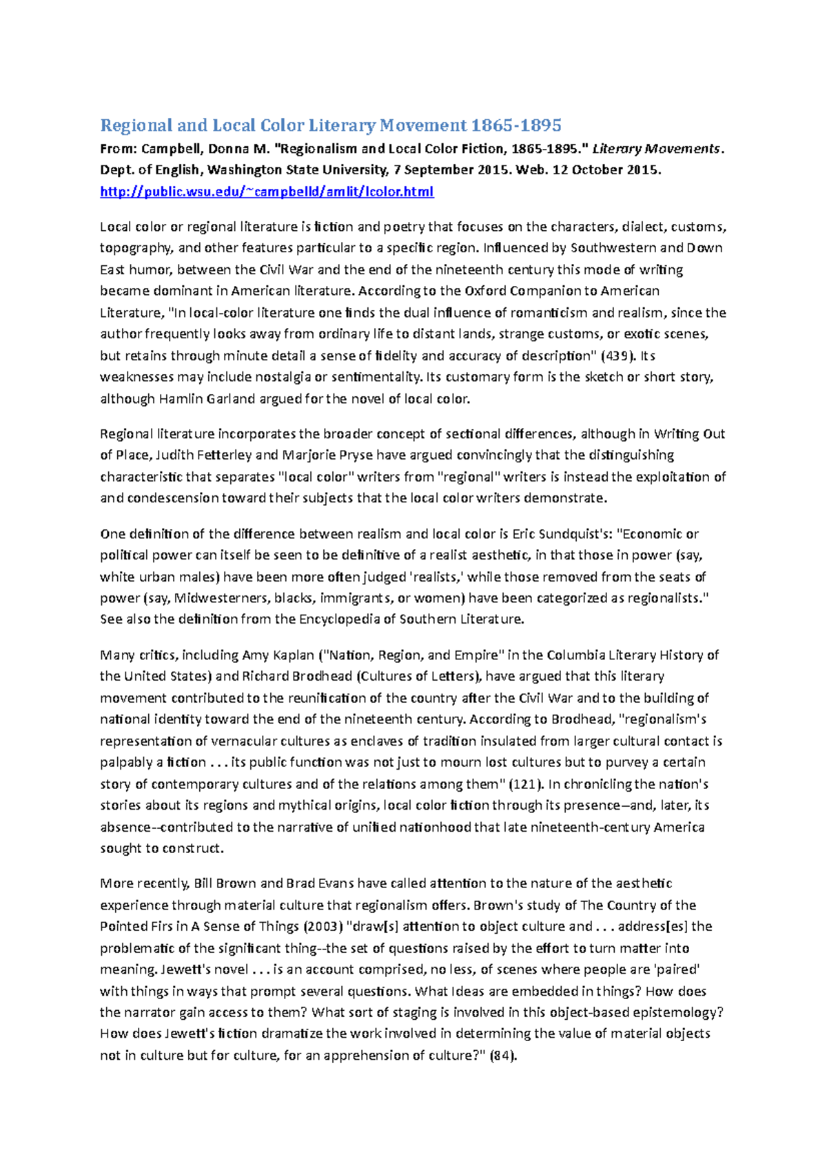 Regional and Local Color Literary Movement 1865 - Huck Finn - Regional ...