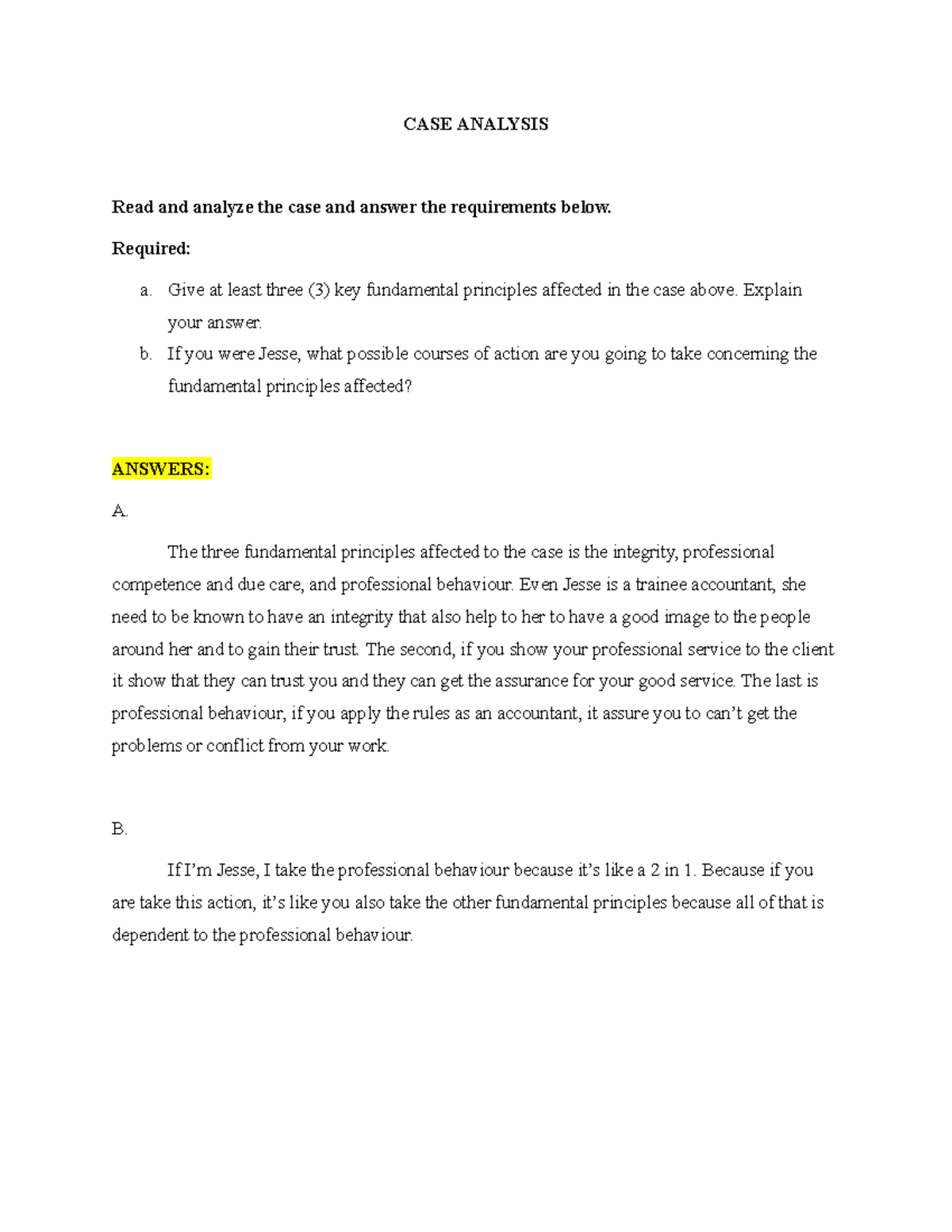 03 Assignment 1 AAP - practice activity - CASE ANALYSIS Read and analyze the case and answer the ...