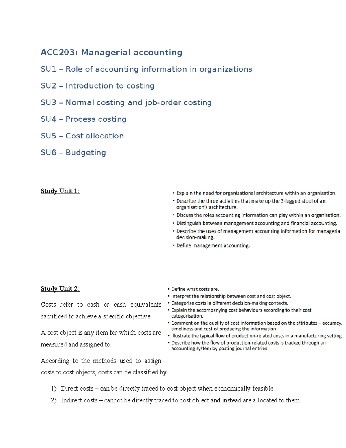 ACC203 Notes - Summary Managerial Accounting - ACC203: Managerial ...