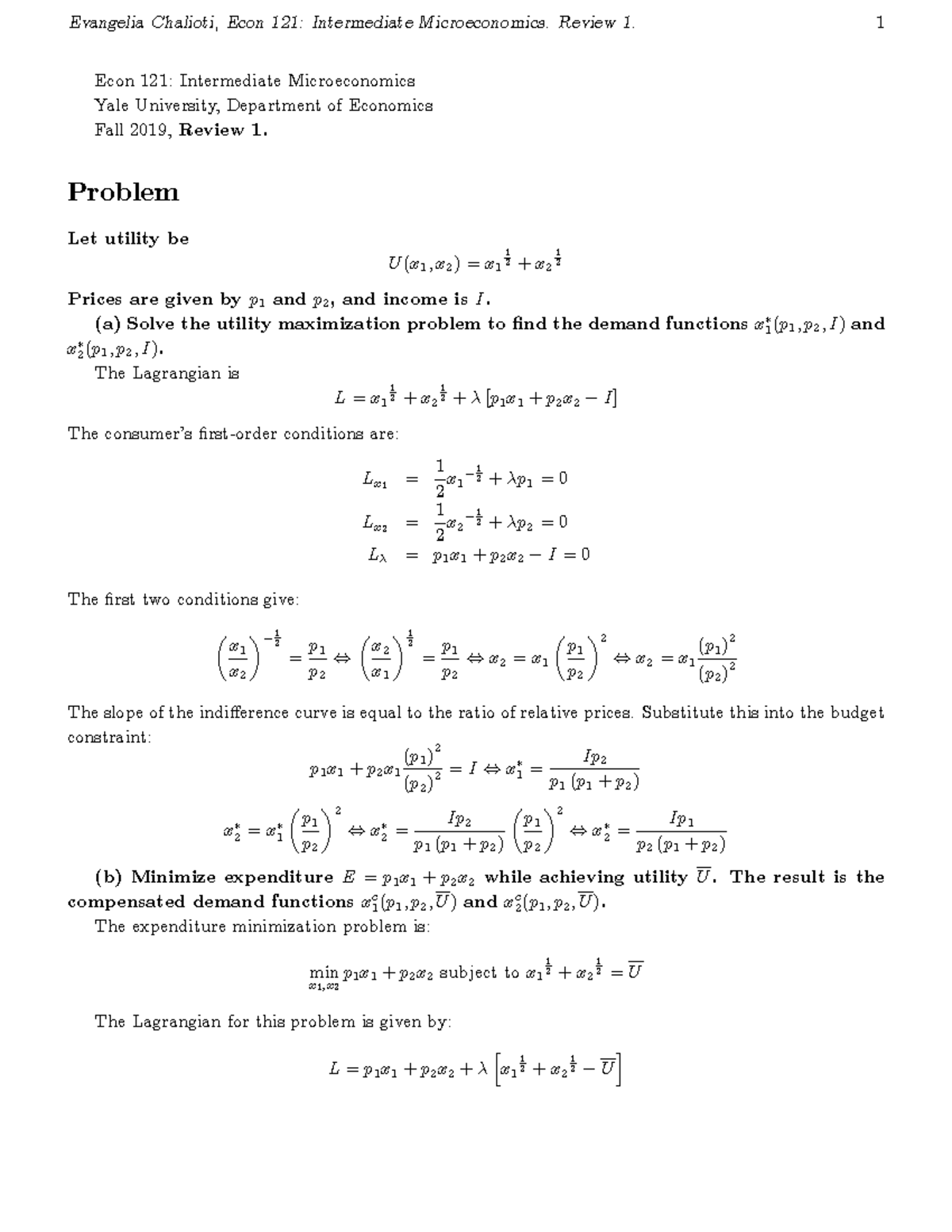 Lecture 7 Review 1 Problem Econ121 - Econ 121: Intermediate ...
