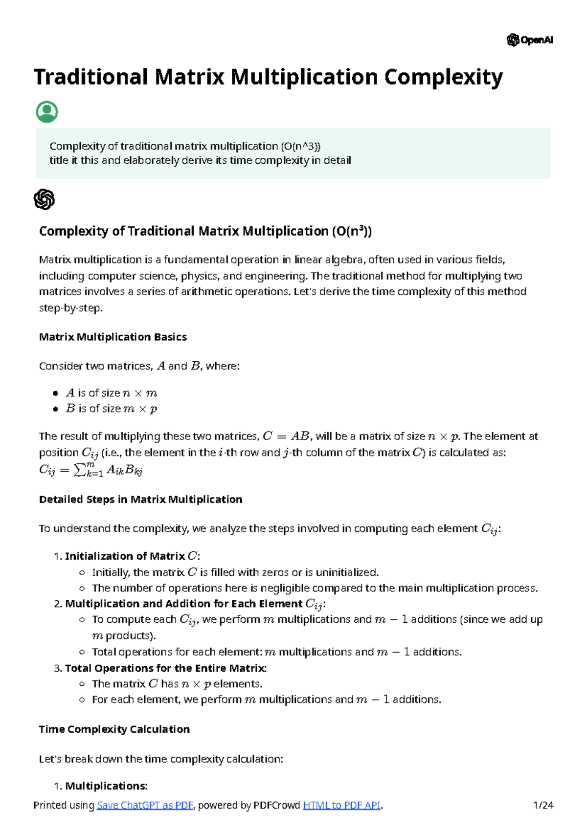 Traditional Matrix Multiplication Complexity - Traditional Matrix Multiplication Complexity ...