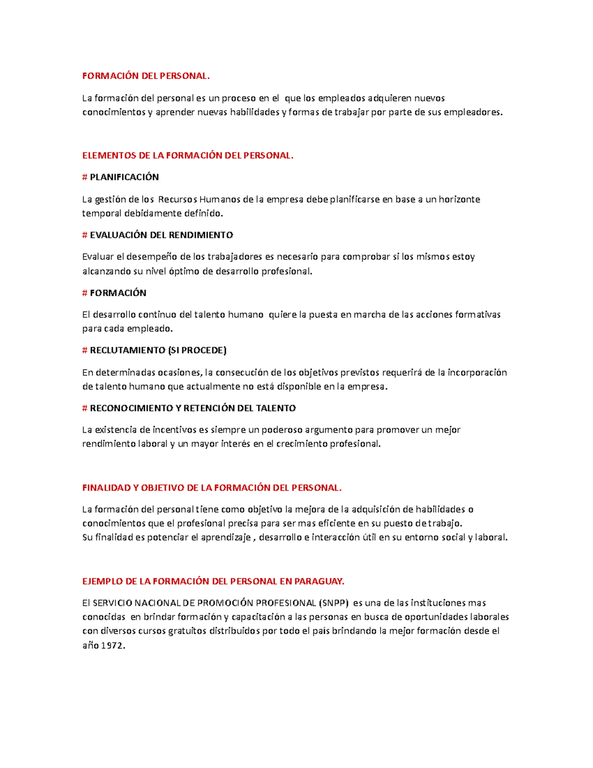 Documento - Apuntes repaso - FORMACIÓN DEL PERSONAL. La formación del ...