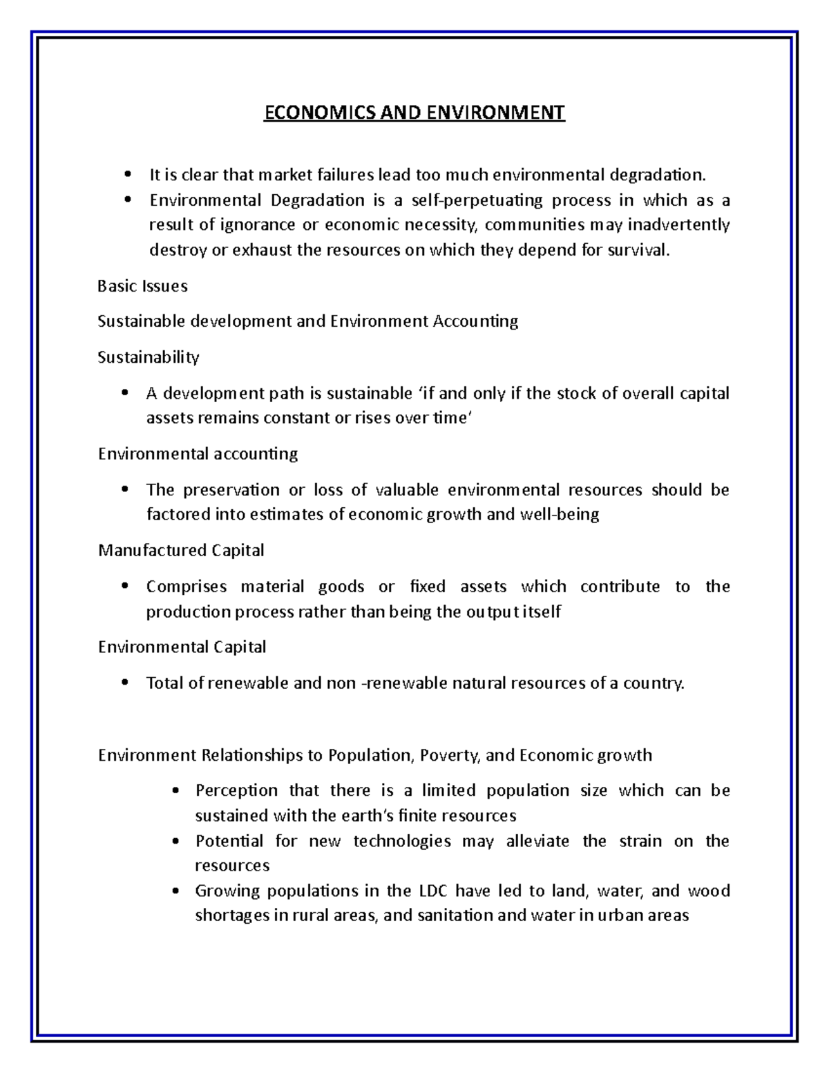 Economics AND Environment - ECONOMICS AND ENVIRONMENT It is clear that ...