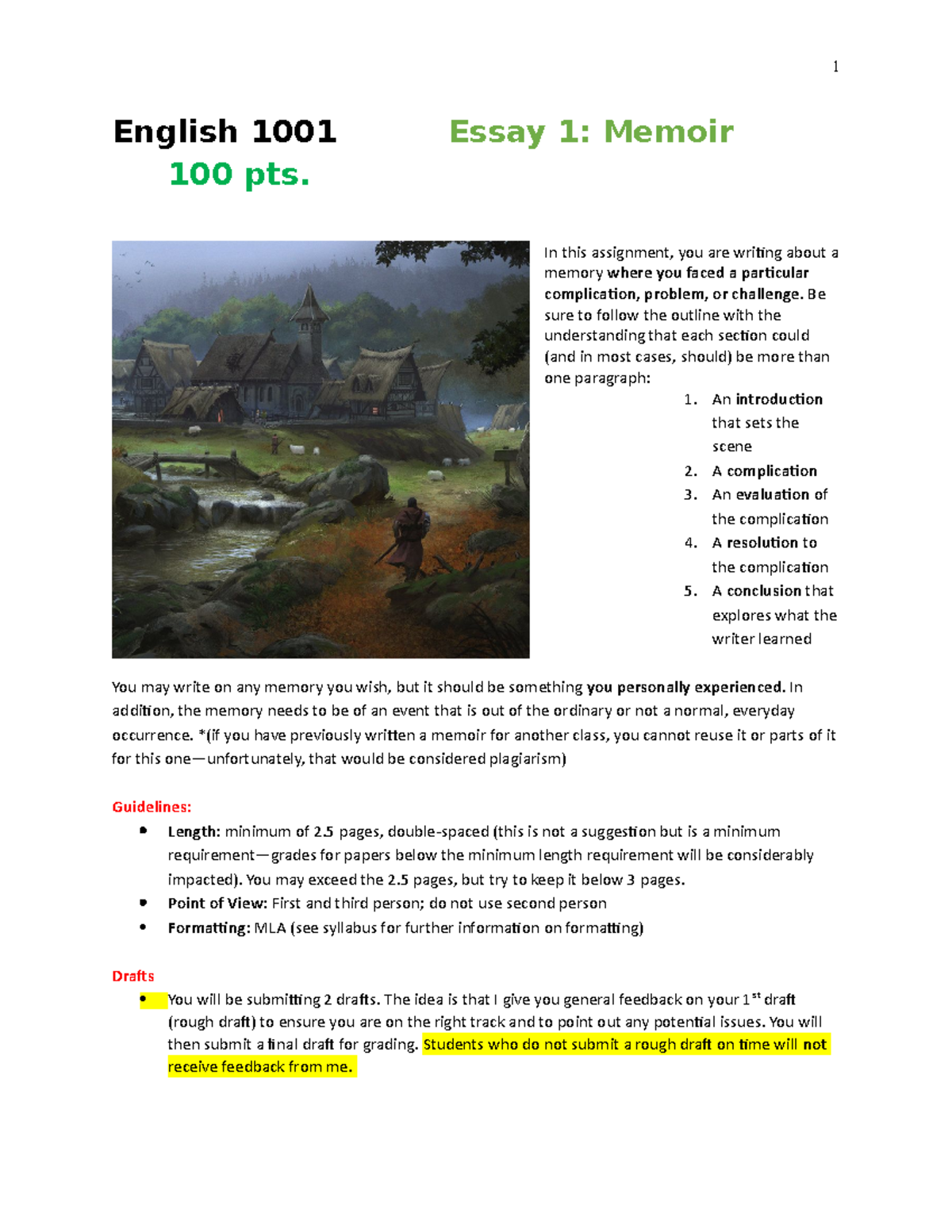 Essay 1 Guidelines - Matthew Stokes - 1 English 1001 Essay 1: Memoir ...