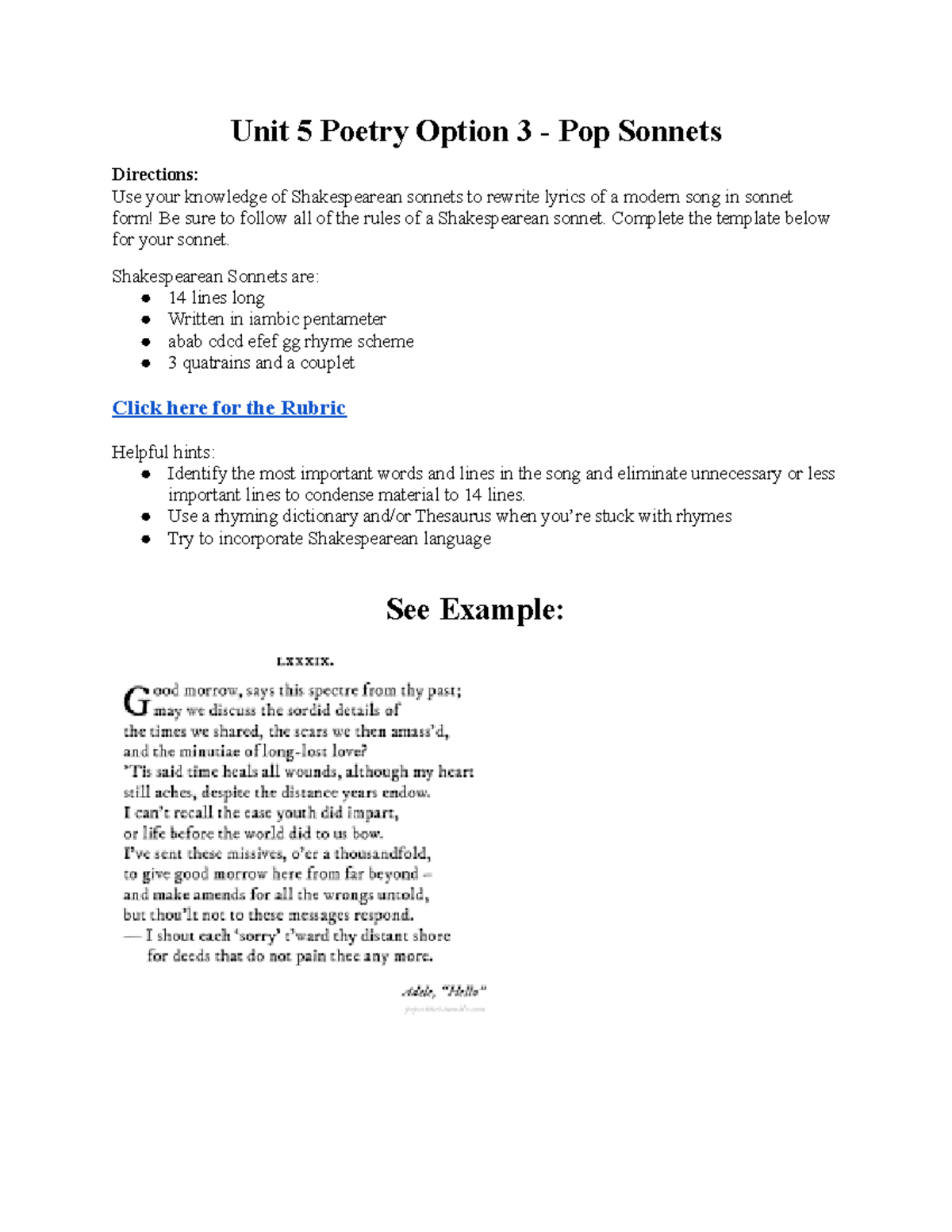 Untitled document (3) - jhjbbb - Unit 5 Poetry Option 3 - Pop Sonnets ...