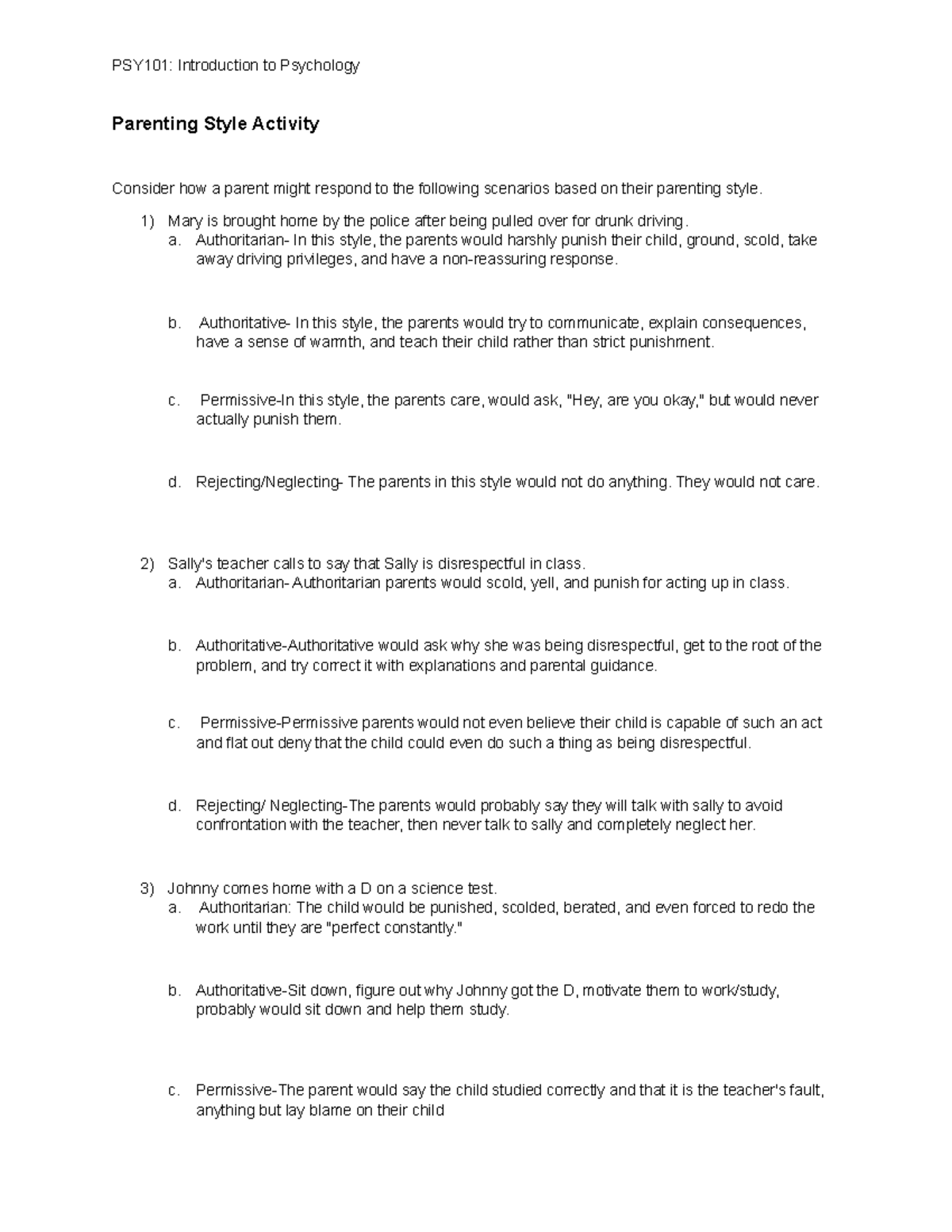 3. Parenting Style Activity - PSY101: Introduction to Psychology ...