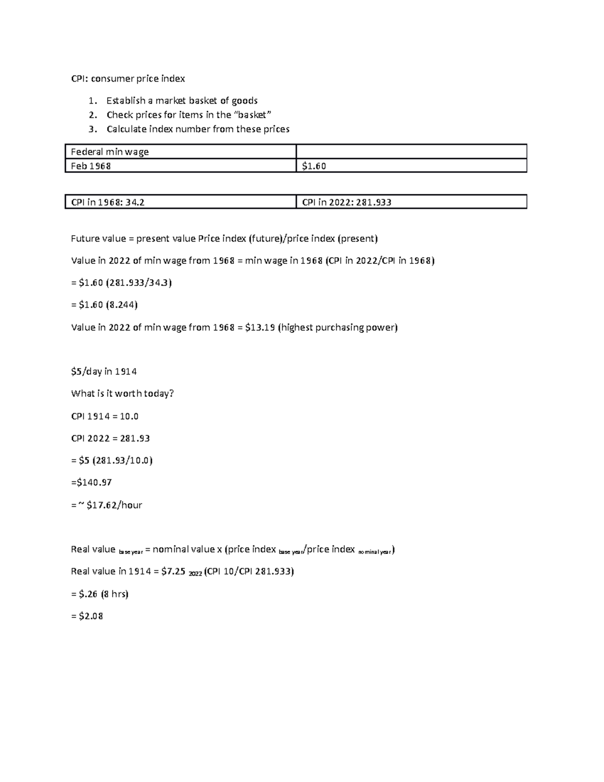 CPI - CPI - CPI: consumer price index 1. Establish a market basket of ...