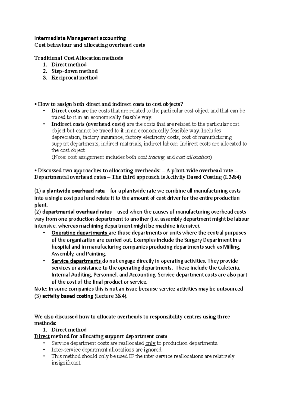 Intermediate Management Accounting EXAM PREP - Intermediate Management ...