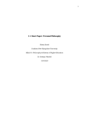 3-1 Short Paper Personal Philosophy HEA510 (1) - 3-1 Short Paper ...