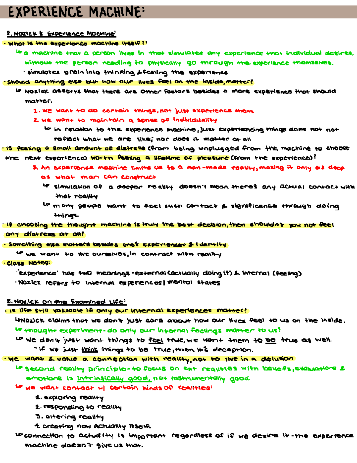 Experience Machine Readings - EXPERIENCE MACHINE : 2. Nozick 5 ...