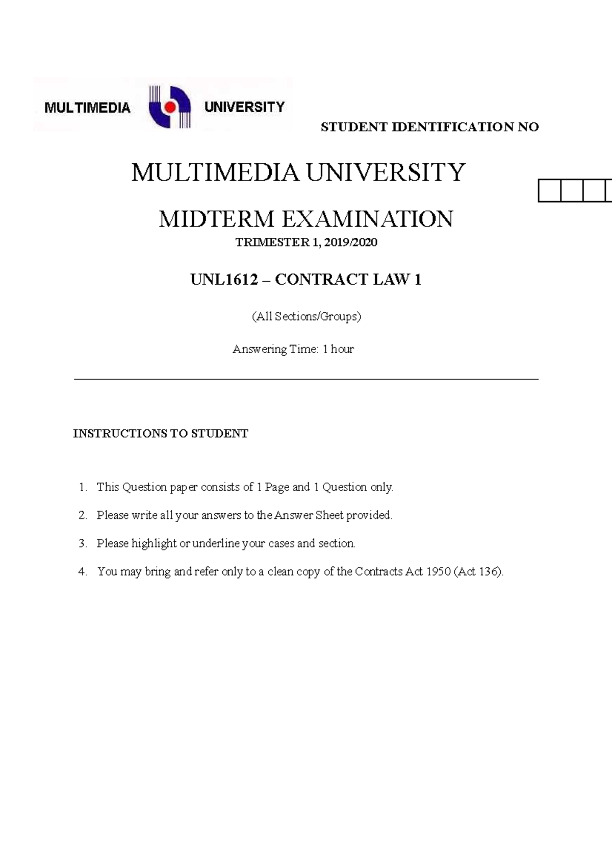 Tutorial 4 - STUDENT IDENTIFICATION NO MULTIMEDIA UNIVERSITY MIDTERM ...