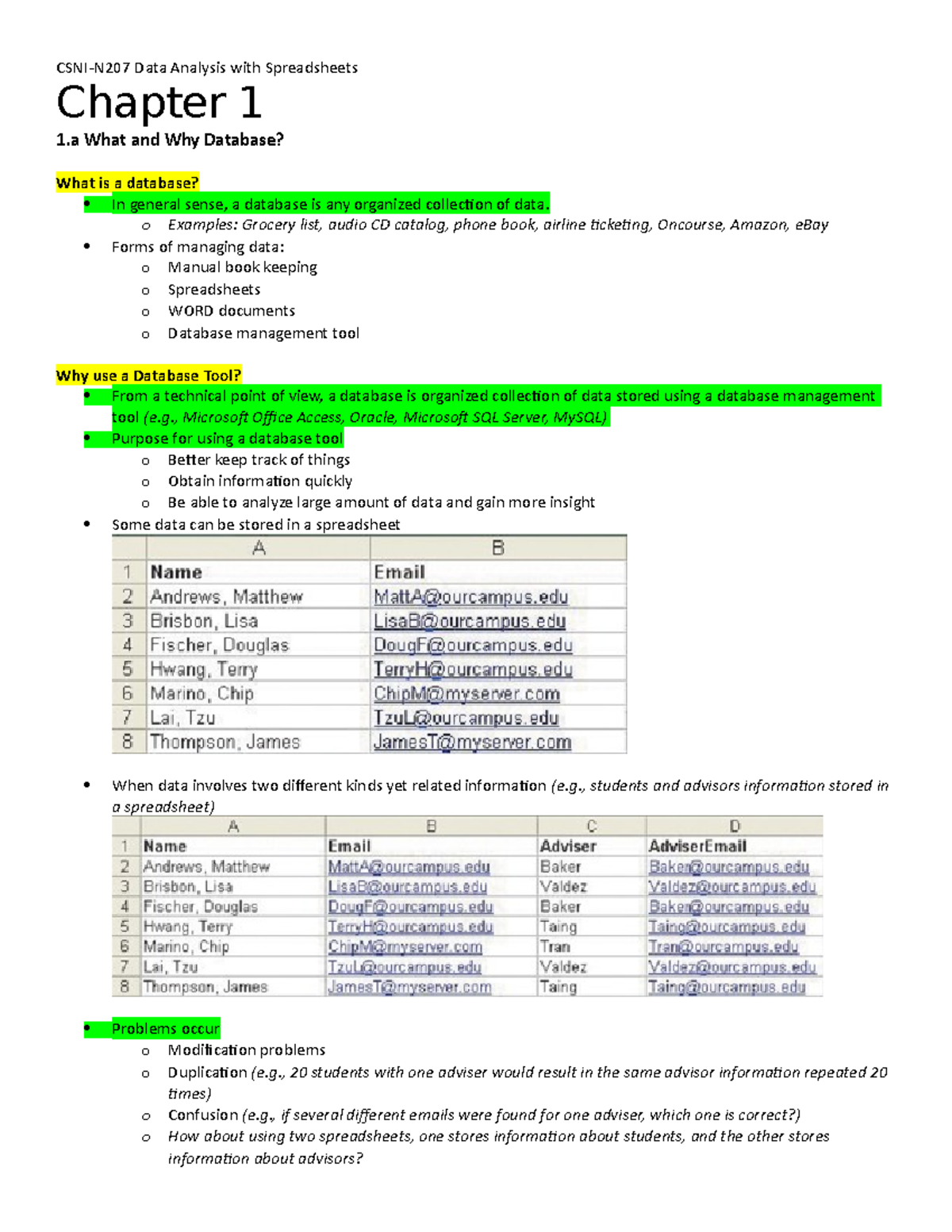 Unit 1 Review - Chapter 1 1 What and Why Database? What is a database ...