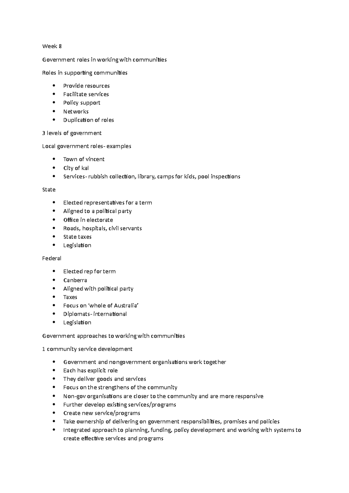 Intro to community work wk8-10 - Week 8 Government roles in working ...