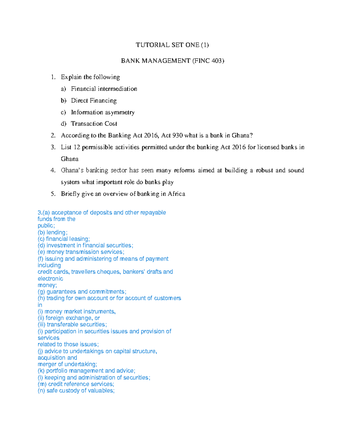 Tutorial SET ONE - HELP - TUTORIAL SET ONE (1) BANK MANAGEMENT (FINC ...
