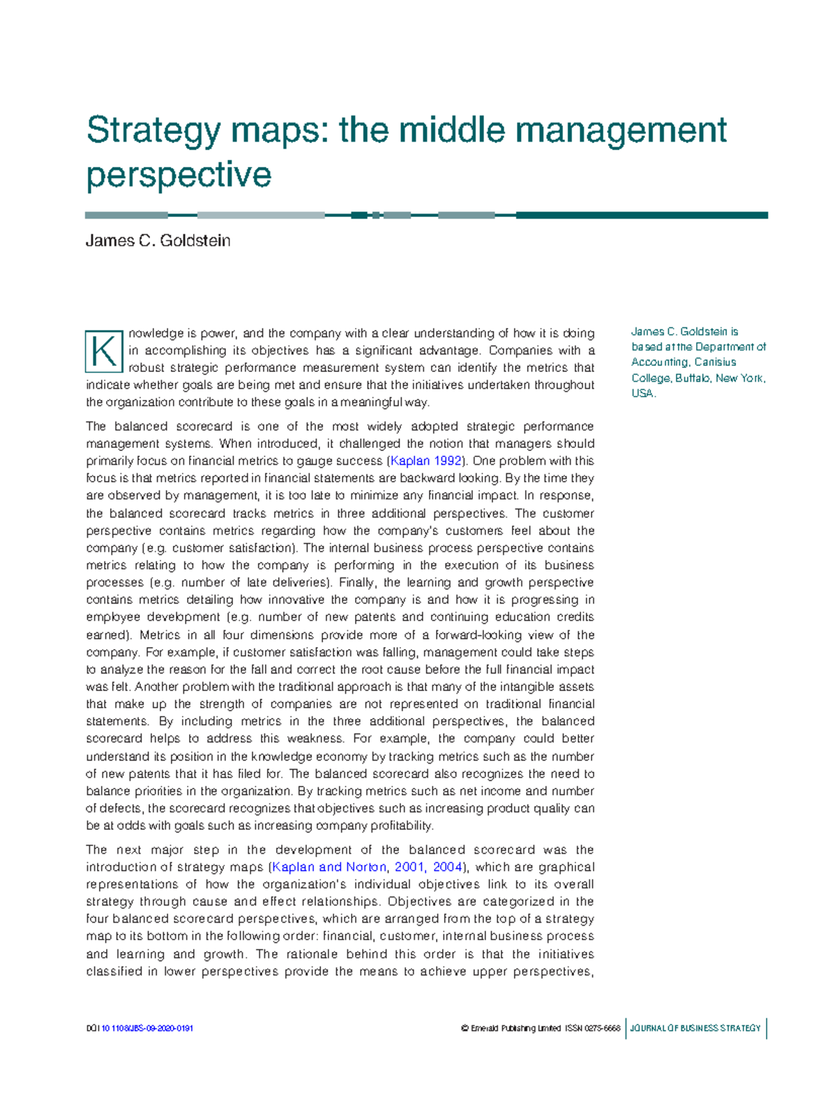 Strategy maps - N/A - Strategy maps: the middle management perspective ...