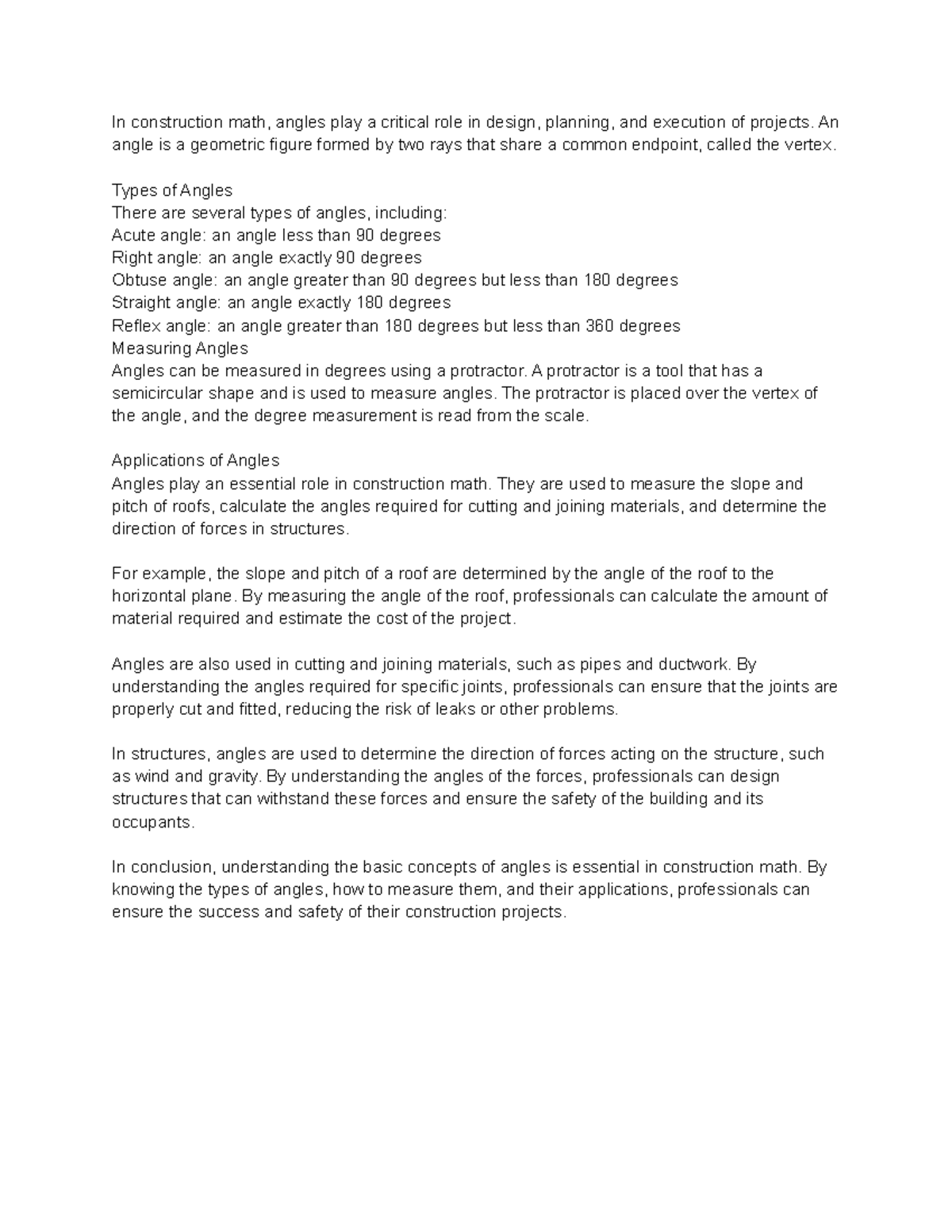 Introduction to Angles - In construction math, angles play a critical ...