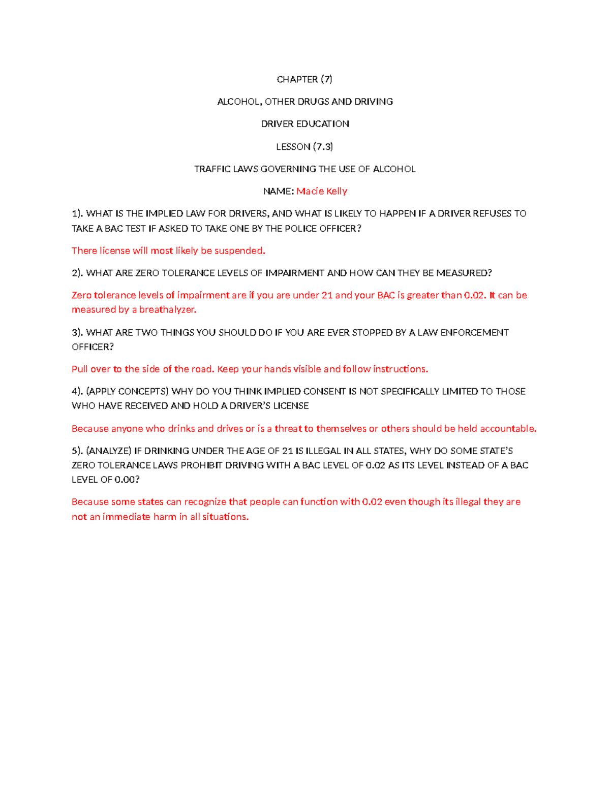 Copy of Chapter (7) Lesson (7.3) Review Questions - CHAPTER (7) ALCOHOL ...