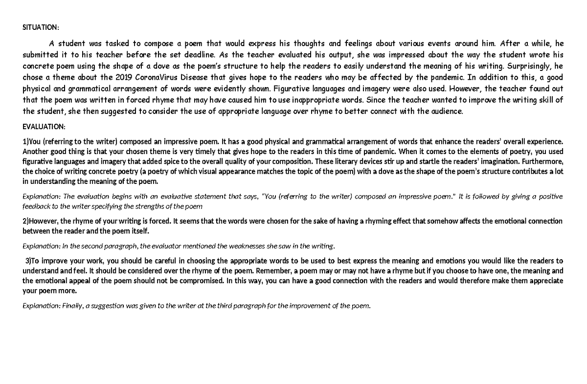 Assertion- Situation - short - SITUATION: A student was tasked to ...