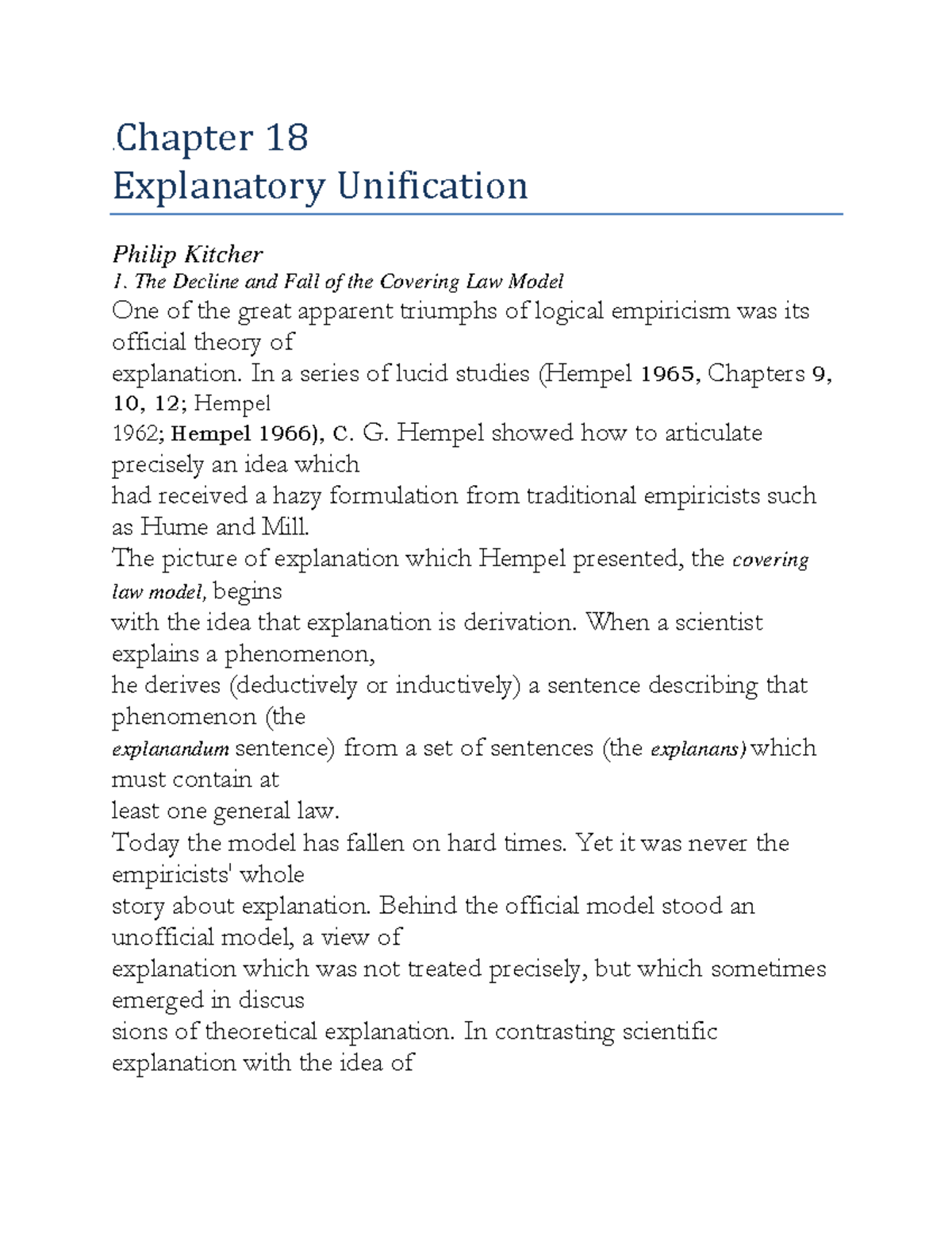 Chapter 18 Explanatory Unification - .Chapter 18 Explanatory ...