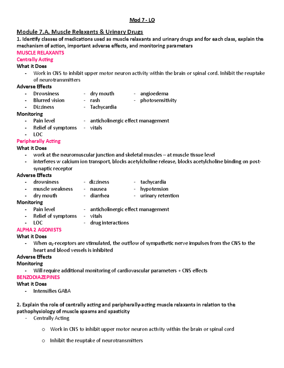 Learning Objectives for module 7 - Module 7. Muscle Relaxants & Urinary ...