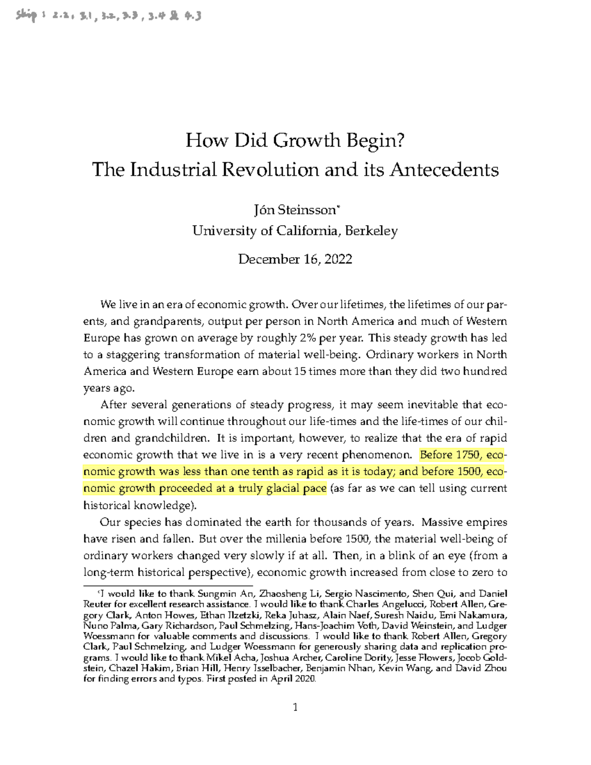 Week 1 - Notes - How Did Growth Begin? The Industrial Revolution and ...