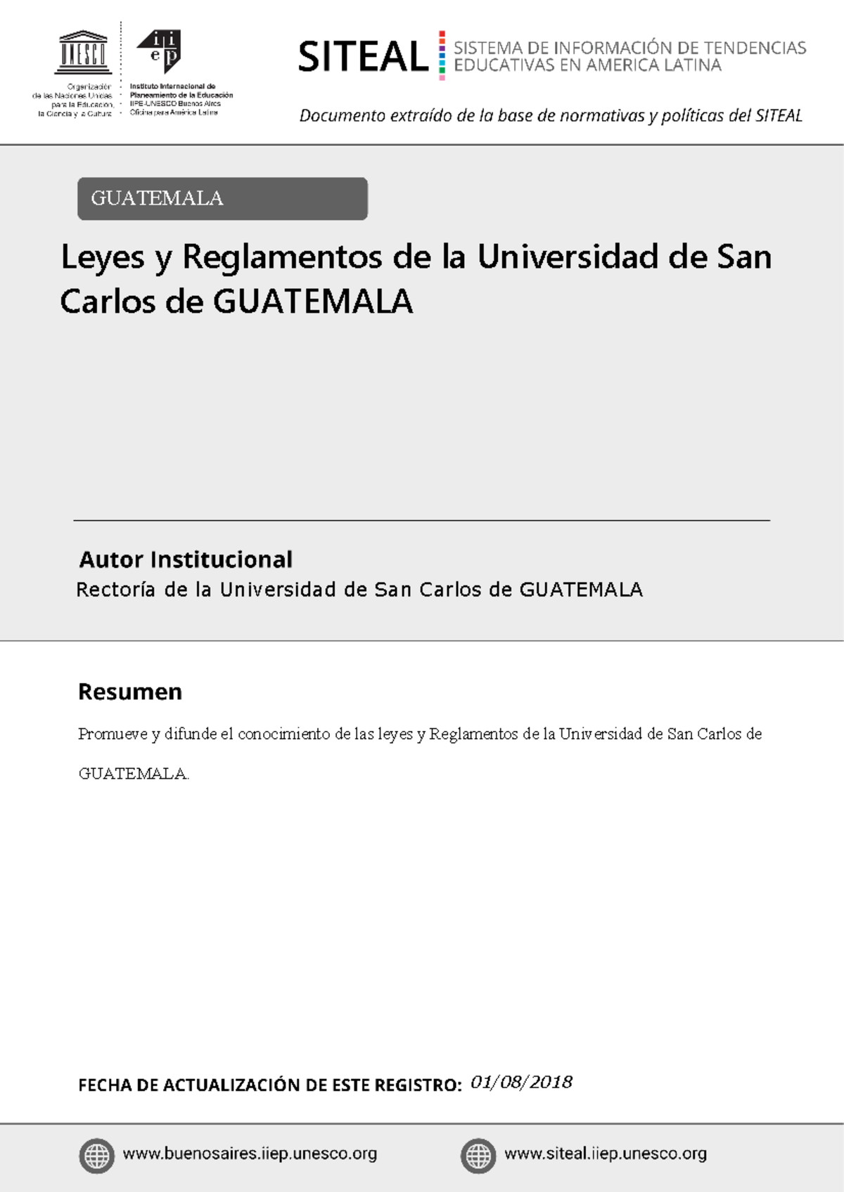 Estatuto DE LA USAC - GUATEMALA Rectoría de la Universidad de San ...