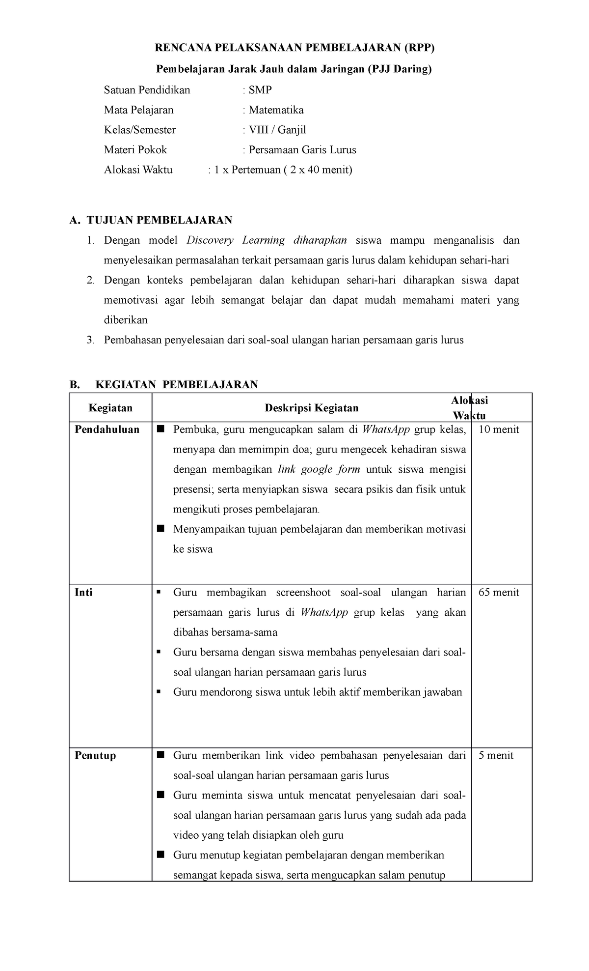 RPP Pembahasan SOAL PGL - RENCANA PELAKSANAAN PEMBELAJARAN (RPP ...