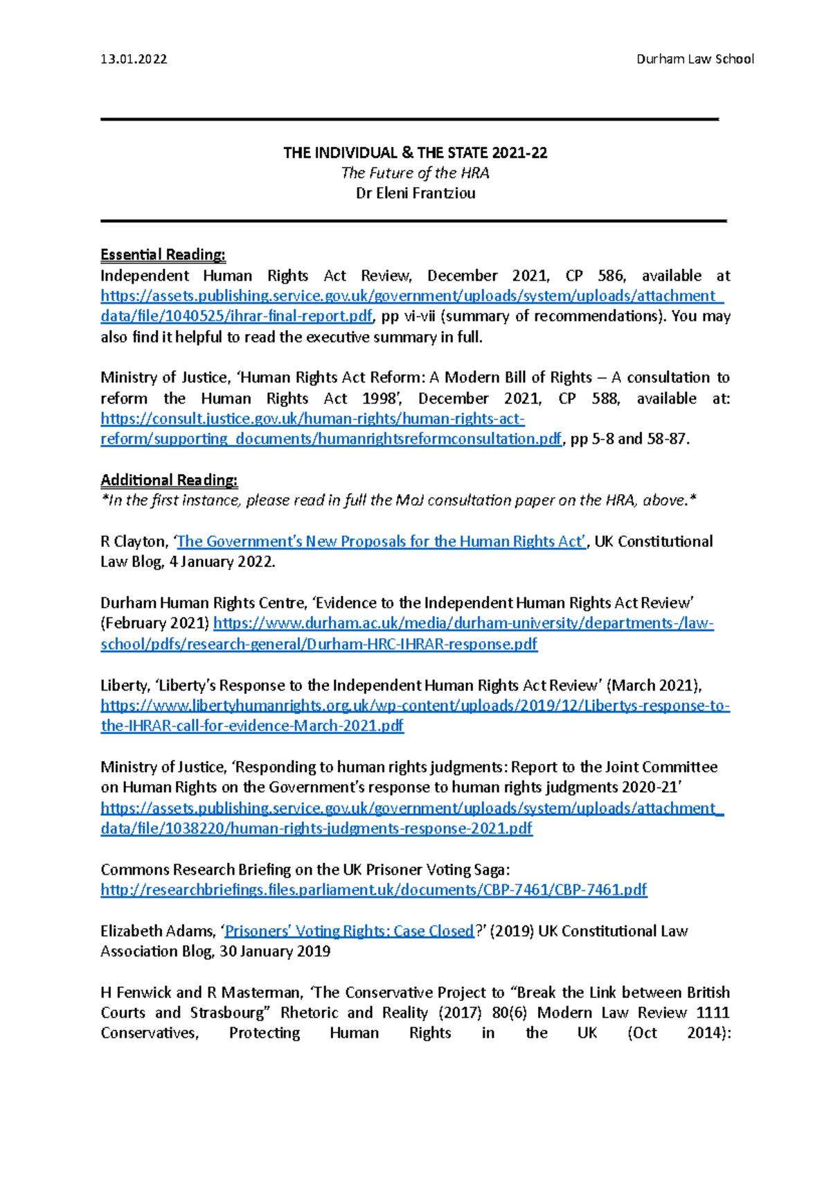 L11 - Future of the HRA - lecture notes on Human Rights Act - - Studocu