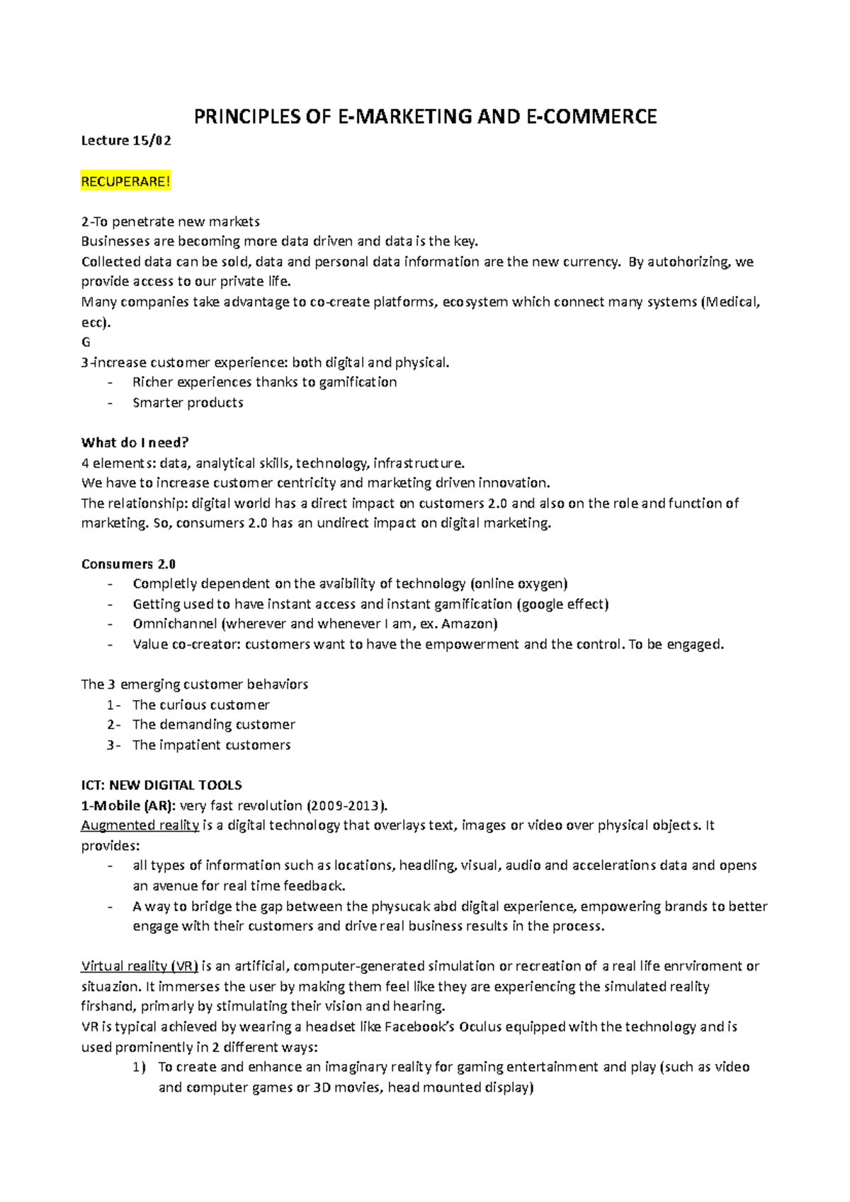 Appunti E- Commerce - PRINCIPLES OF E-MARKETING AND E-COMMERCE Lecture ...