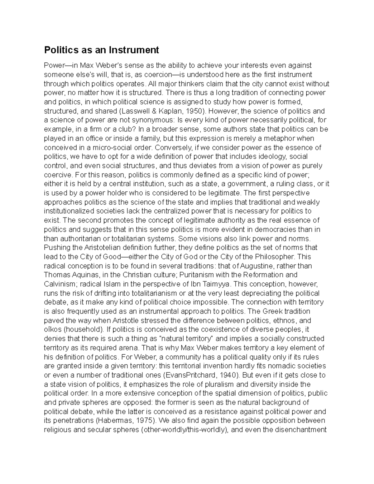 Politics as an Instrument - Politics as an Instrument Power—in Max ...
