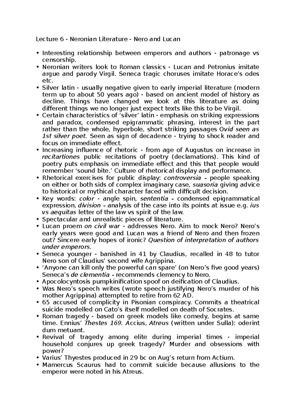 Week 6 - Neronian Literature Lecture - Lecture 6 - Neronian Literature ...