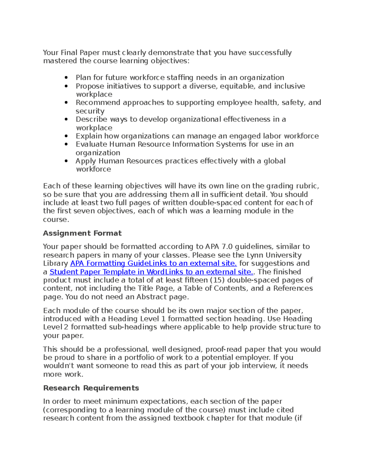 Final Paper Instructions - Your Final Paper must clearly demonstrate ...