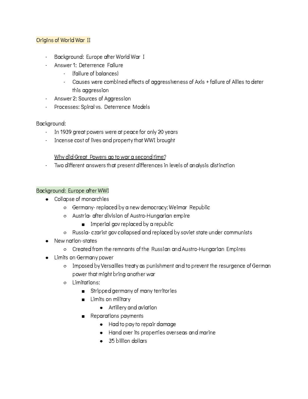 Origins of WW2 - Lecture notes POLI 12 - Intro/Political Science ...