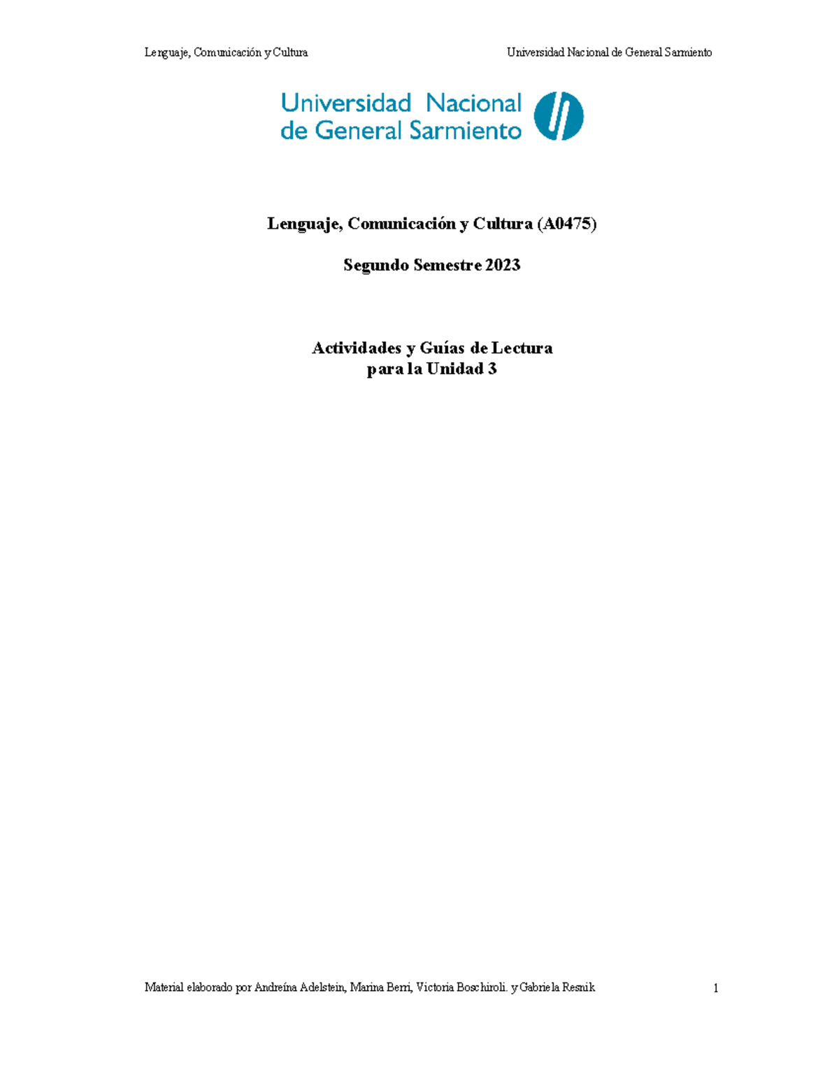 Actividades unidad 3 LCC 2° sem 2023 - Lenguaje, Comunicación y Cultura ...