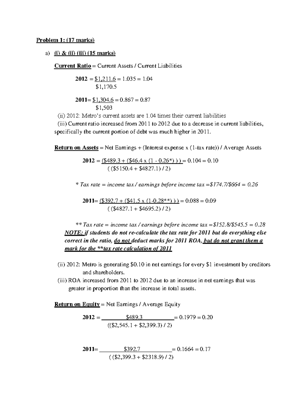 Practice problems, ch 12 solution - Problem 1: (17 marks) a) (i) & (ii ...