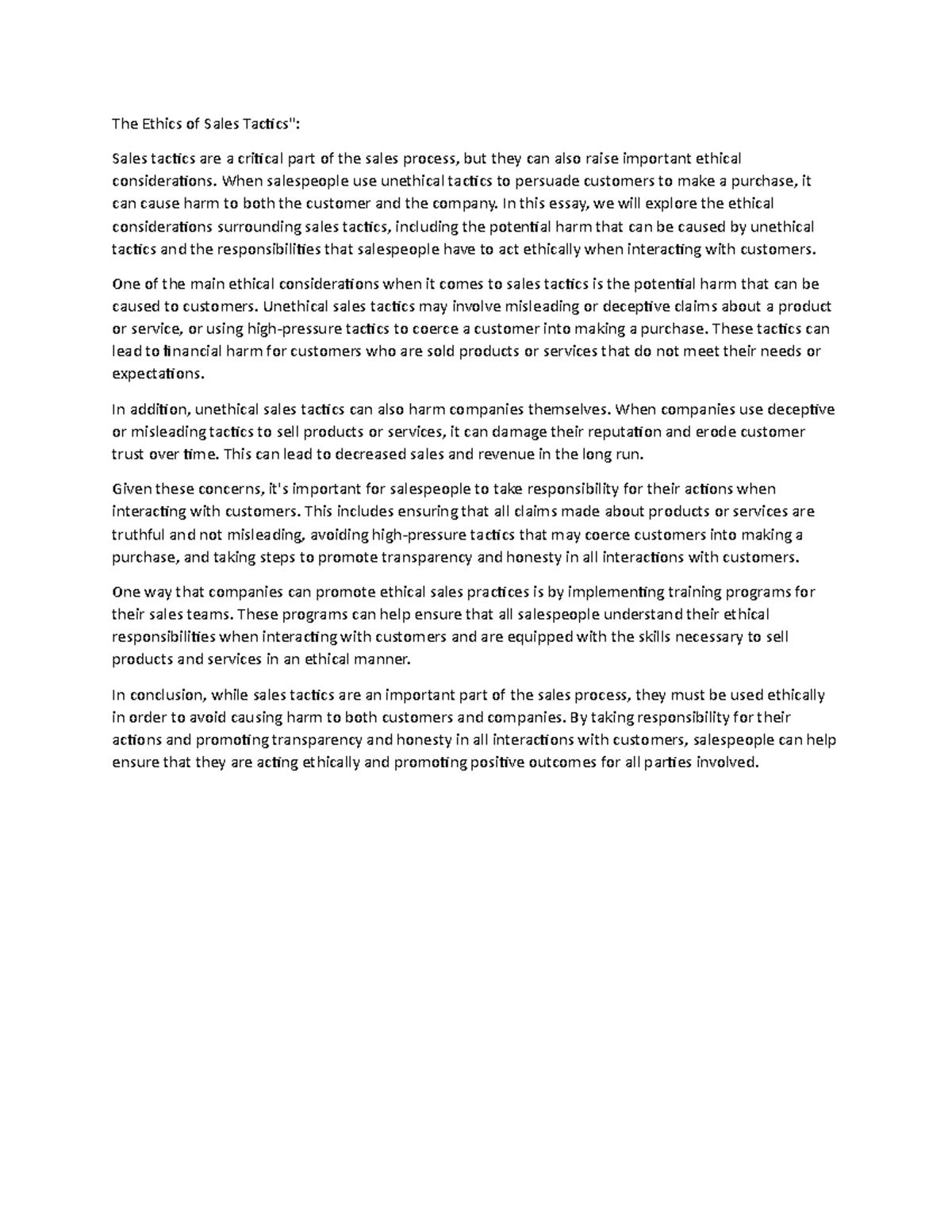 The Ethics of Sales Tactics - The Ethics of Sales Tactics": Sales ...