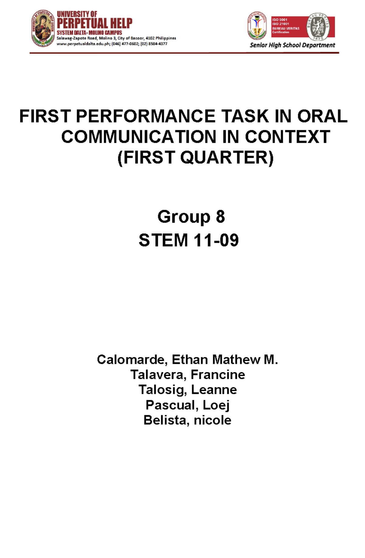 1Q PT1 Research Template - FIRST PERFORMANCE TASK IN ORAL COMMUNICATION ...