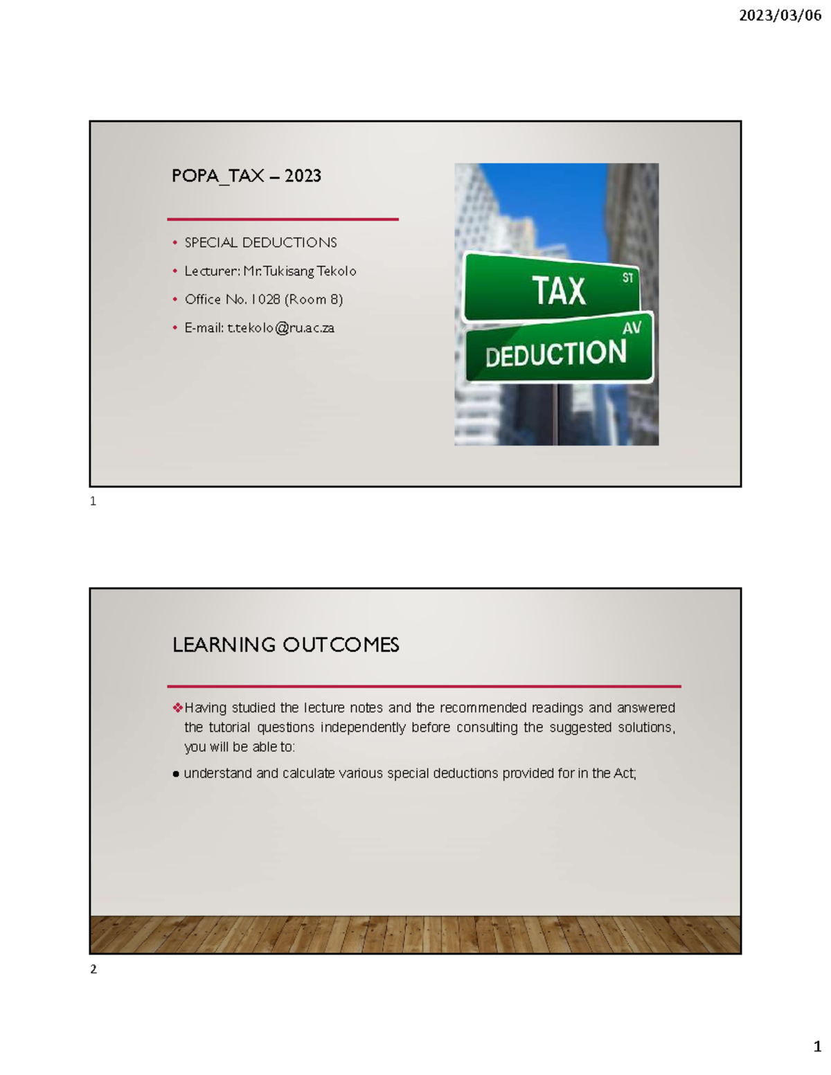 Special Deductions - Lecture Notes 2023 - POPA_TAX – 2023 • SPECIAL ...