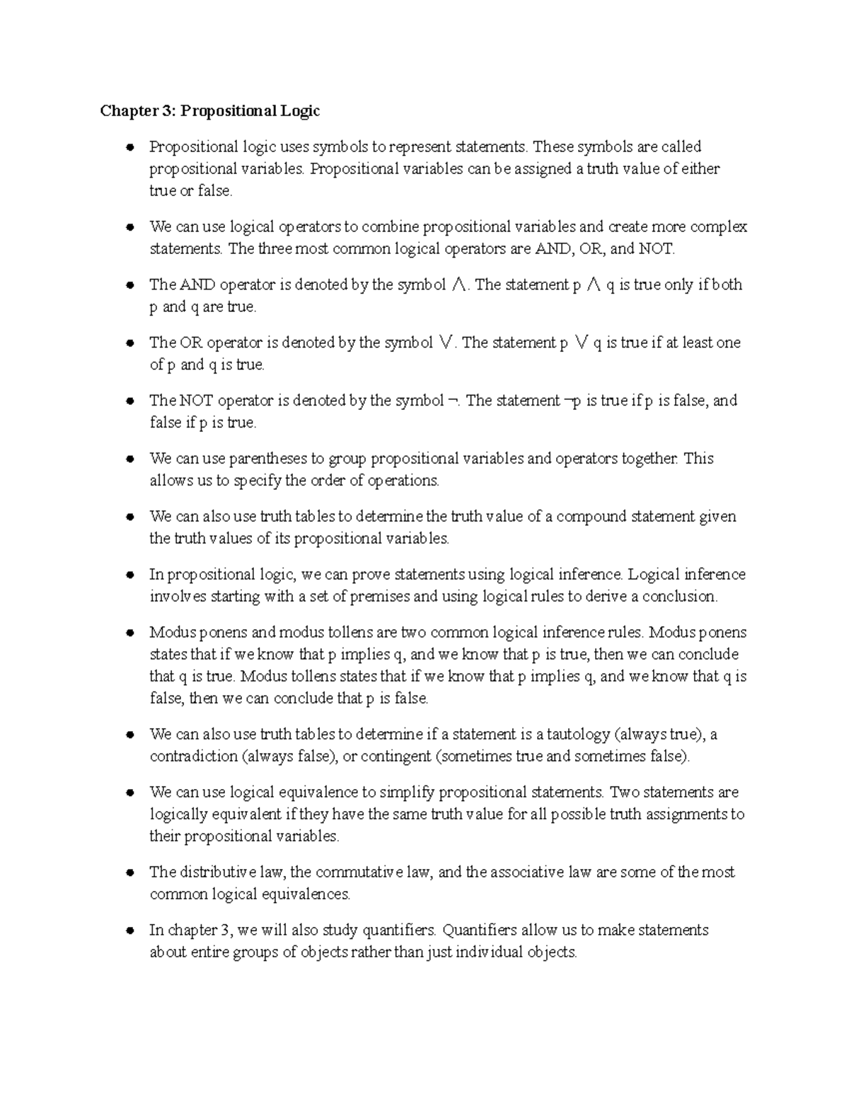 CS 173 Chapter 3 - Notes for CS 173 Ch 3 - Chapter 3: Propositional ...