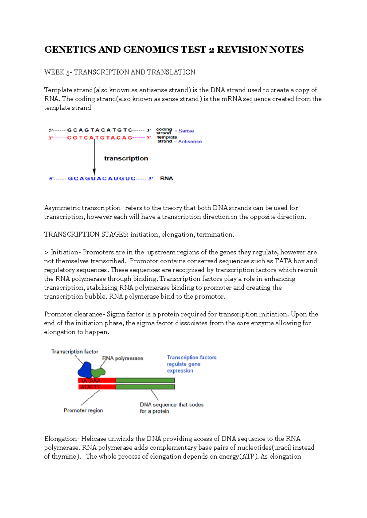 Revision genetics - GENETICS AND GENOMICS TEST 2 REVISION NOTES WEEK 5 ...