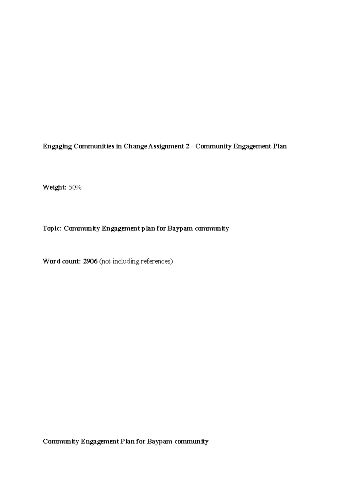 Community EP - Engaging Communities in Change Assignment 2 - Community ...